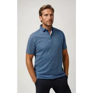 Stone Rose Skull Print Techno Stretch Polo - Dark Navy