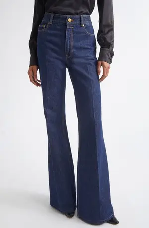 Zimmermann High Waist Slim Stretch Denim Flare Jeans - Harbour Blue