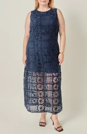 Endless Rose Textured Sleeveless Maxi Dress - Navy