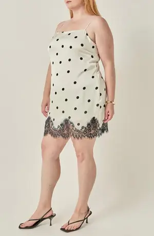Endless Rose Polka Dot Lace Hem Slip Minidress
