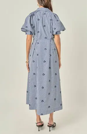 English Factory Embroidered Gingham Shirt Midi Dress