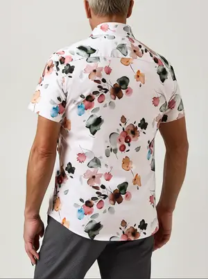 Stone Rose Tencel Stretch Watercolor Floral Ss Button-up Shirt