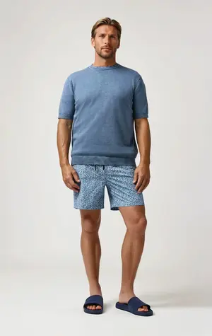 Stone Rose Micro Floral Swim Trunk - Light Blue