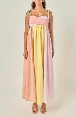 English Factory Striped Sleeveless Maxi Dress - Pink Multi