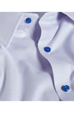 David Donahue Trim Fit Micro Geometric Print Stretch Dress Shirt - White/lilac