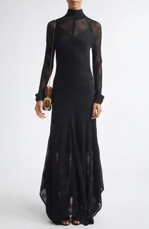 Zimmermann Valiant Long Sleeve Chevron Pointelle Sweater Dress - Black
