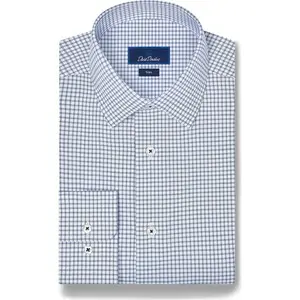 David Donahue Trim Fit Check Stretch Twill Shirt - White/navy