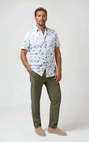 Stone Rose Tech Pique Resort Print Ss Button-up Shirt