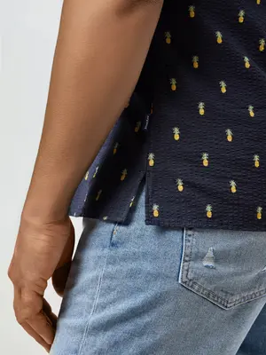 Stone Rose Seersucker Pineapple Print Resort Ss Button-up Shirt