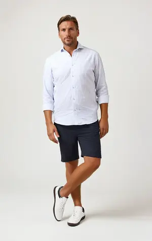 Stone Rose Linen Stripe Ls Button-up Shirt - Light Blue