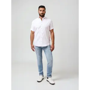 Stone Rose Tencel Stretch Solid Ss Button-up Shirt - White