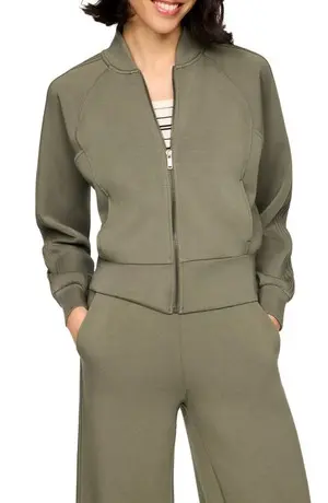 Spanx Pintuck Track Jacket With Zip-up Front And Blade Collar - Herb
