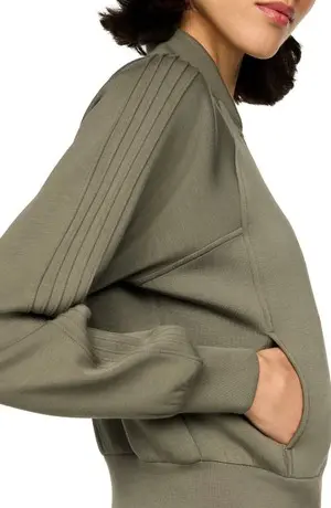 Spanx Pintuck Track Jacket With Zip-up Front And Blade Collar - Herb