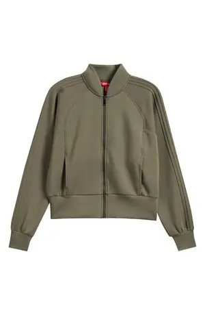 Spanx Pintuck Track Jacket With Zip-up Front And Blade Collar - Herb