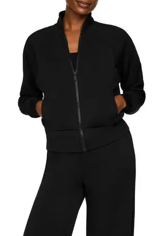 Spanx Pintuck Track Jacket With Zip-up Front And Blade Collar - Very Black