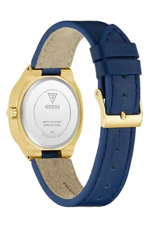 Guess Square Goldtone Leather Strap Watch
