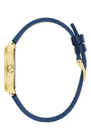 Guess Square Goldtone Leather Strap Watch