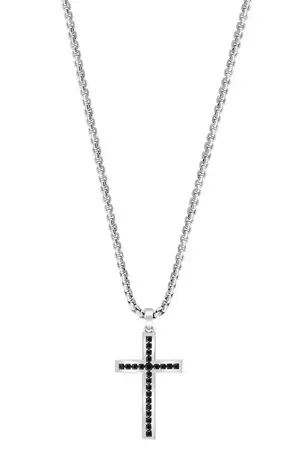 EFFY Black Spinel Cross Pendant Necklace - Sterling Silver