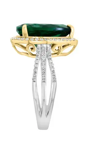 EFFY Lab-grown Emerald And Diamond Halo Ring