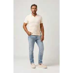 Stone Rose Pique Knit Johnny Collar Polo - Light Beige