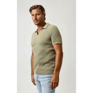 Stone Rose Pique Knit Johnny Collar Polo Olive