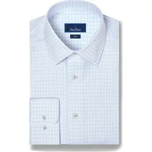David Donahue Trim Fit Check Stretch Cotton Twill Dress Shirt - White/sky