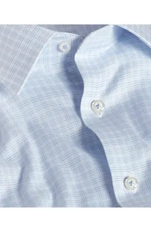 David Donahue Trim Fit Check Stretch Cotton Twill Dress Shirt - White/sky