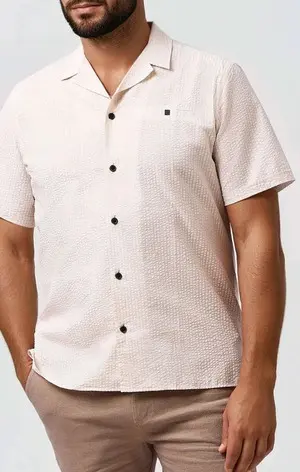 Stone Rose Seersucker Striped Resort Ss Button-up Shirt