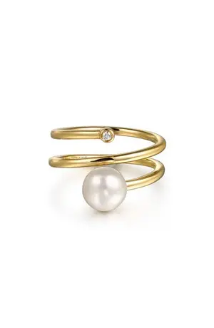 GABRIEL & CO. 14k Diamond And Pearl Bypass Ring