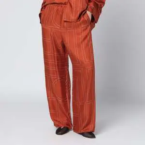 TOTEME Monogram Pajama Trousers In Terracotta Silk - Brown