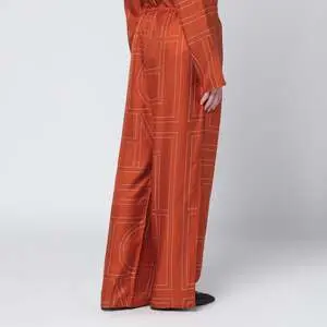 TOTEME Monogram Pajama Trousers In Terracotta Silk - Brown