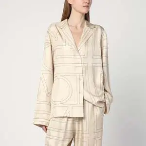 TOTEME Monogram Pajama Shirt In Ivory Silk - White