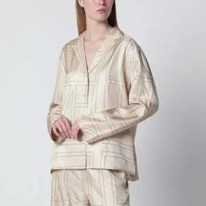 TOTEME Monogram Pajama Shirt In Ivory Silk White