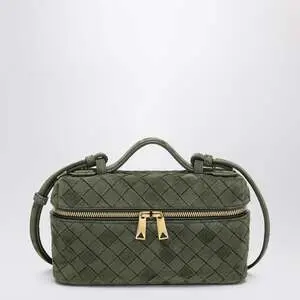 Bottega Veneta Bang Bang Vanity Case In Dark Suede - Green