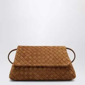 Bottega Veneta Giorno Bag In Amber Intrecciato Suede - Brown