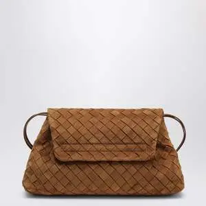 Bottega Veneta Giorno Bag In Amber Intrecciato Suede