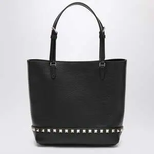 Valentino Garavani Small Rockstud Shopper Bag In Leather - Black