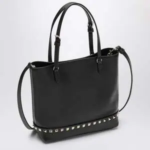 Valentino Garavani Small Rockstud Shopper Bag In Leather - Black