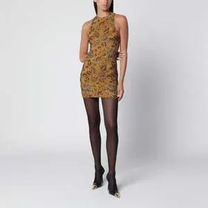 Saint Laurent Mini Dress In Gold Stretch Brocade