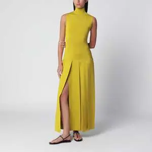 Alaïa Lime Pleated Knit Maxi Dress