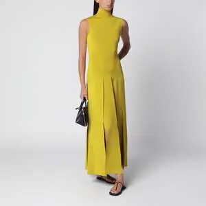 Alaïa Lime Pleated Knit Maxi Dress