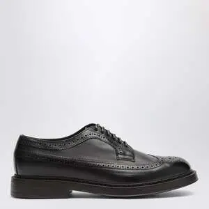 DOUCAL'S Dark Leather Derby Shoes With Brogue Detailing - Brown