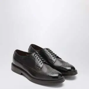 DOUCAL'S Dark Leather Derby Shoes With Brogue Detailing