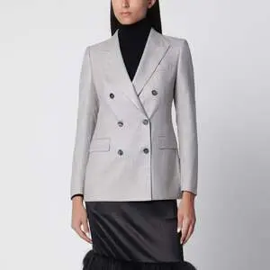 Tagliatore Double-breasted Pearl Jacket In Wool And Cashmere - Grey