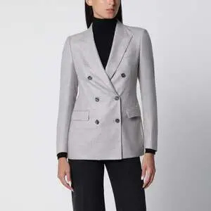 Tagliatore Double-breasted Pearl Jacket In Wool And Cashmere - Grey