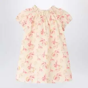 Bonpoint Sidwell Dress In Ecru With Print In Organic Cotton - Pink