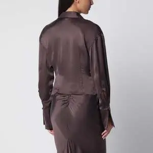 Andamane Deep Neckline Satin Shirt - Burgundy