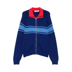 Marni Striped Zip-up Cardigan 'ocean - Blue