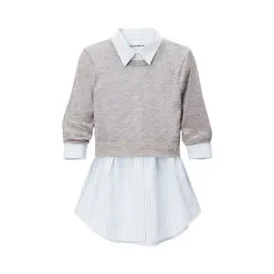 Alexander Wang Button Up With Sheer Crewneck Sweater 'heather - Grey
