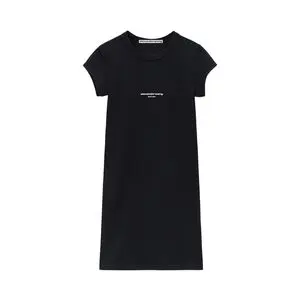 Alexander Wang Logo Fitted Short Sleeve Mini Dress - Black